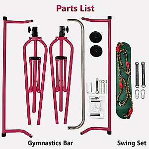 RAVS Gymnastics Bar for Kids with Swing Set Expandable Gymnastics Bars for Home 3' to 5' Adjustable Height Folding Gymnastics Training Bar Max Load 170LBS