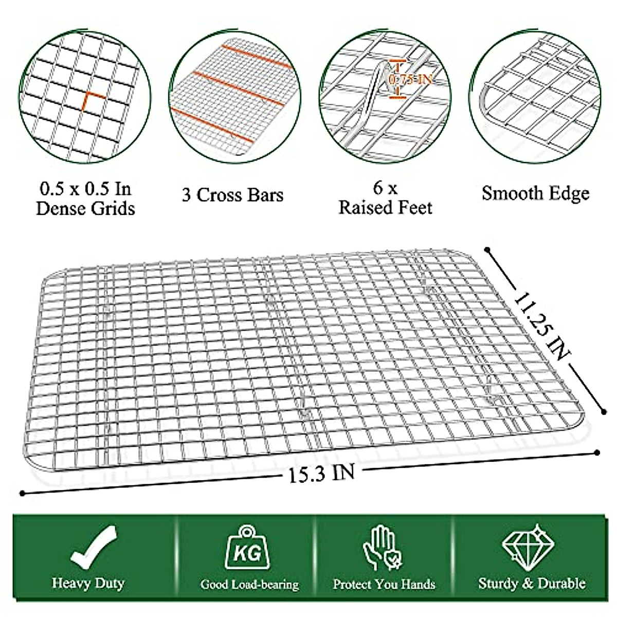 P&P CHEF Baking Sheets and Racks Set (2 Pans + 2 Racks), Stainless Steel Baking Sheet Oven Tray and Cooling Grid Rack for Cookies Meats, Size 16 x 12 x 1 Inch, Oven & Dishwasher Safe