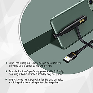 Lenink 180 Degree USB C Cable Compatible with Samsung S10, S9, S8, Charging Cable Type C Fast Charge Gaming Cable with Double Suction Cups (1.2m / 3.9ft)