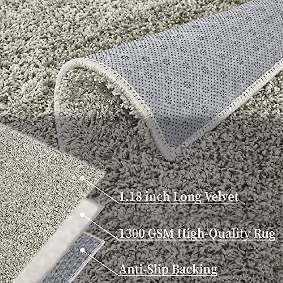 JOLENE.K Large Shag Rug 8x10 Feet for Bedroom, Indoor Modern Plush Soft Rug for Nursery Living Room, Super Thick Non-Shedding Floor Carpet Non Skid Accent Rug for Office Dining Room Office, Grey/Mist