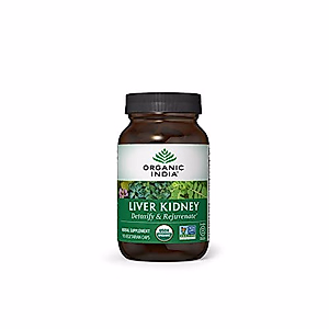 ORGANIC INDIA Liver Kidney Herbal Supplement - Detoxify & Rejuvenate, Supports Healthy Liver & Kidney Function, Vegan, Gluten-Free, Kosher, USDA Certified Organic, Non-GMO - 90 Capsules