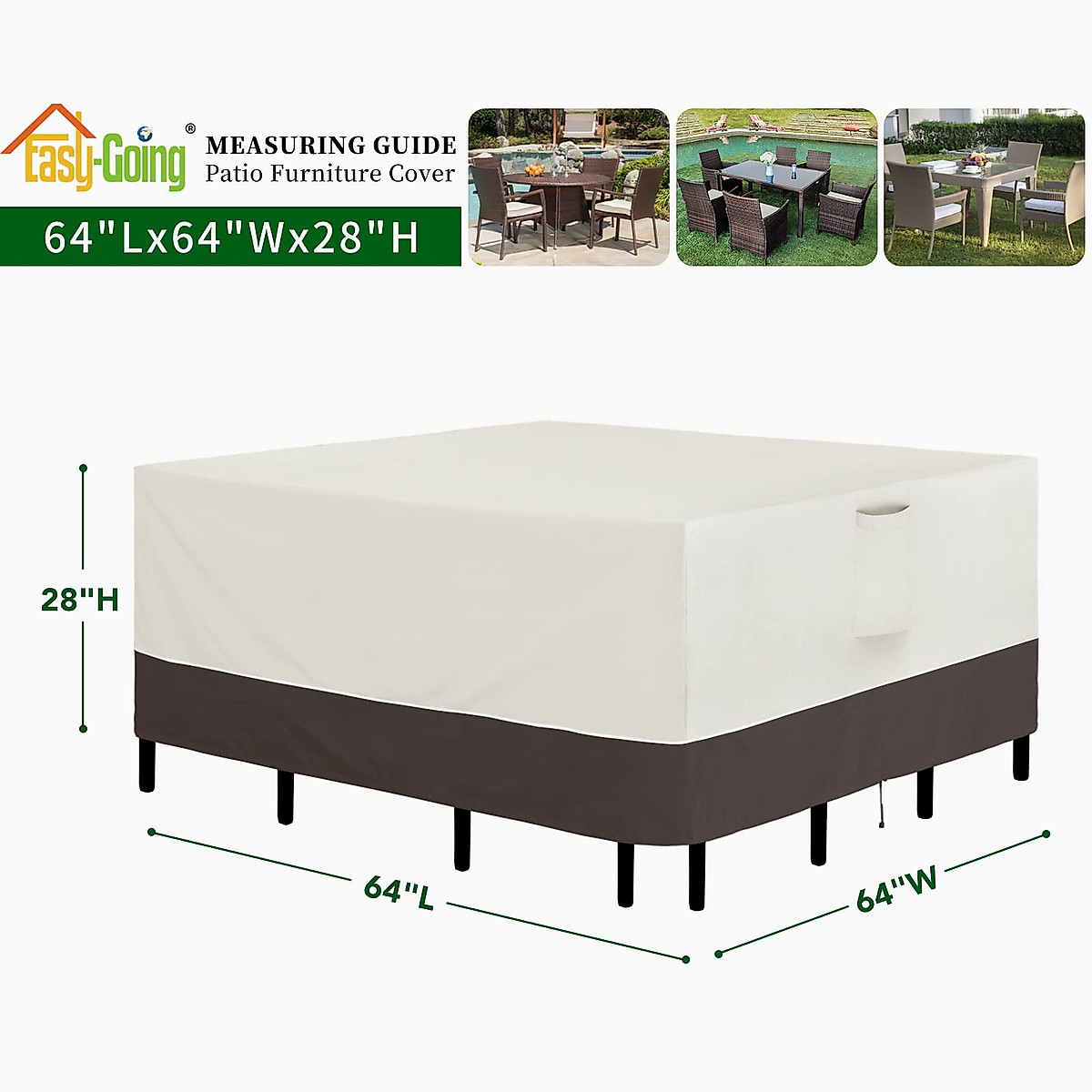 Easy-Going Patio Furniture Cover 64"x64" Square Outdoor Table and Chair Set Covers Waterproof UV Resistant Outdoor Sectional Sofa Set Covers, Beige/Brown