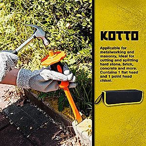 KOTTO 2 Pack Heavy Duty 12-Inch Chisels Set With Hand Protection, Point Chisel and Flat Chisel for Demolishing/Masonry/Carving/Concrete Breaker with Storage Case