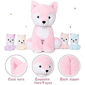 MorisMos Fox Stuffed Animals Plush Toys, Soft Stuffed Fox Mommy & Babies Set, Fox Plush Toy Large Size for Women, Girl, Kids on Mother's Day, Birthday, Christmas, 19in