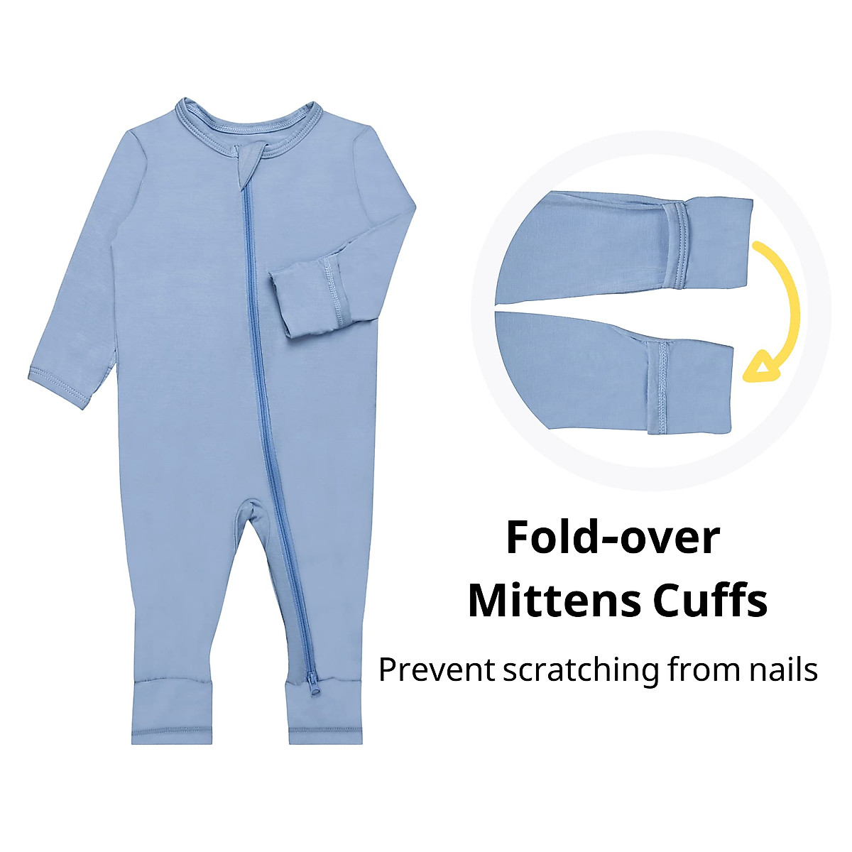 GUISBY Baby Pajamas Footless, Comfy Long Sleeve with Zipper Sleepers Light blue 18-24 Months