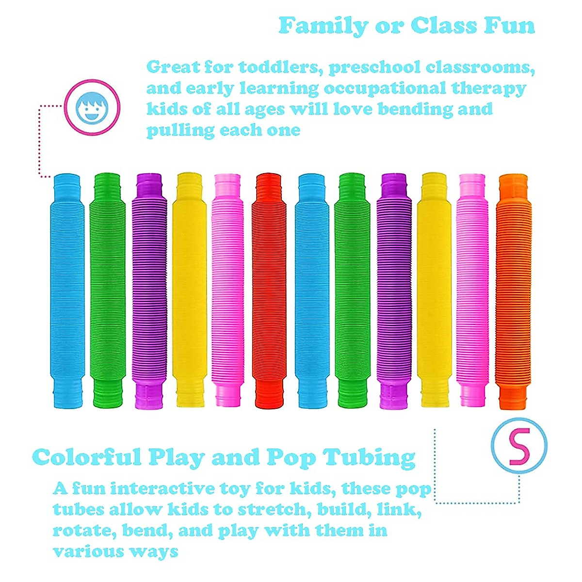 Pop Tubes, 14Pack Pop Tube Fidget Toys for Kids and Sensory Toys for Children and Adult, Fidget Tubes for Stress and Anxiety Relief, Learning Toys for Toddlers