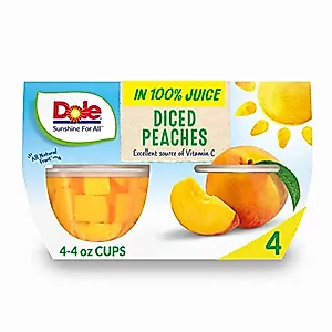 Dole Fruit Bowls Diced Peaches in 100% Juice, Gluten Free Healthy Snack, 4 Ounce 4 Cups (Pack of 4)