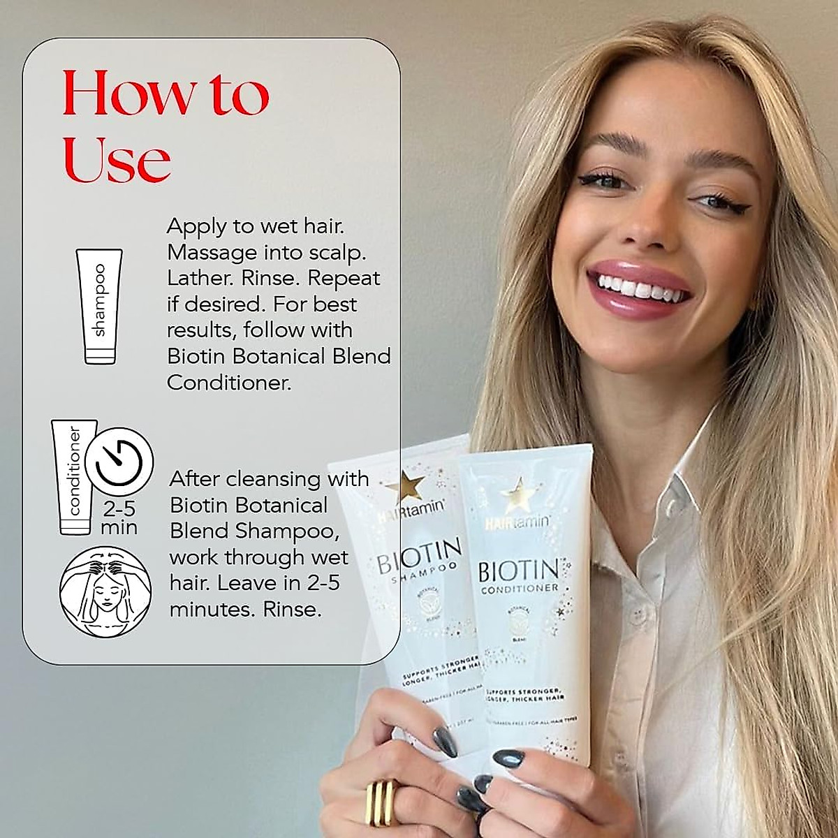 HAIRtamin Shampoo and Conditioner Set - Paraben & Sulfate Free, Volumizing & Moisturizing, Natural Biotin Shampoos and Conditioners, Gentle Moisturizer on Curly & Color Treated Hair