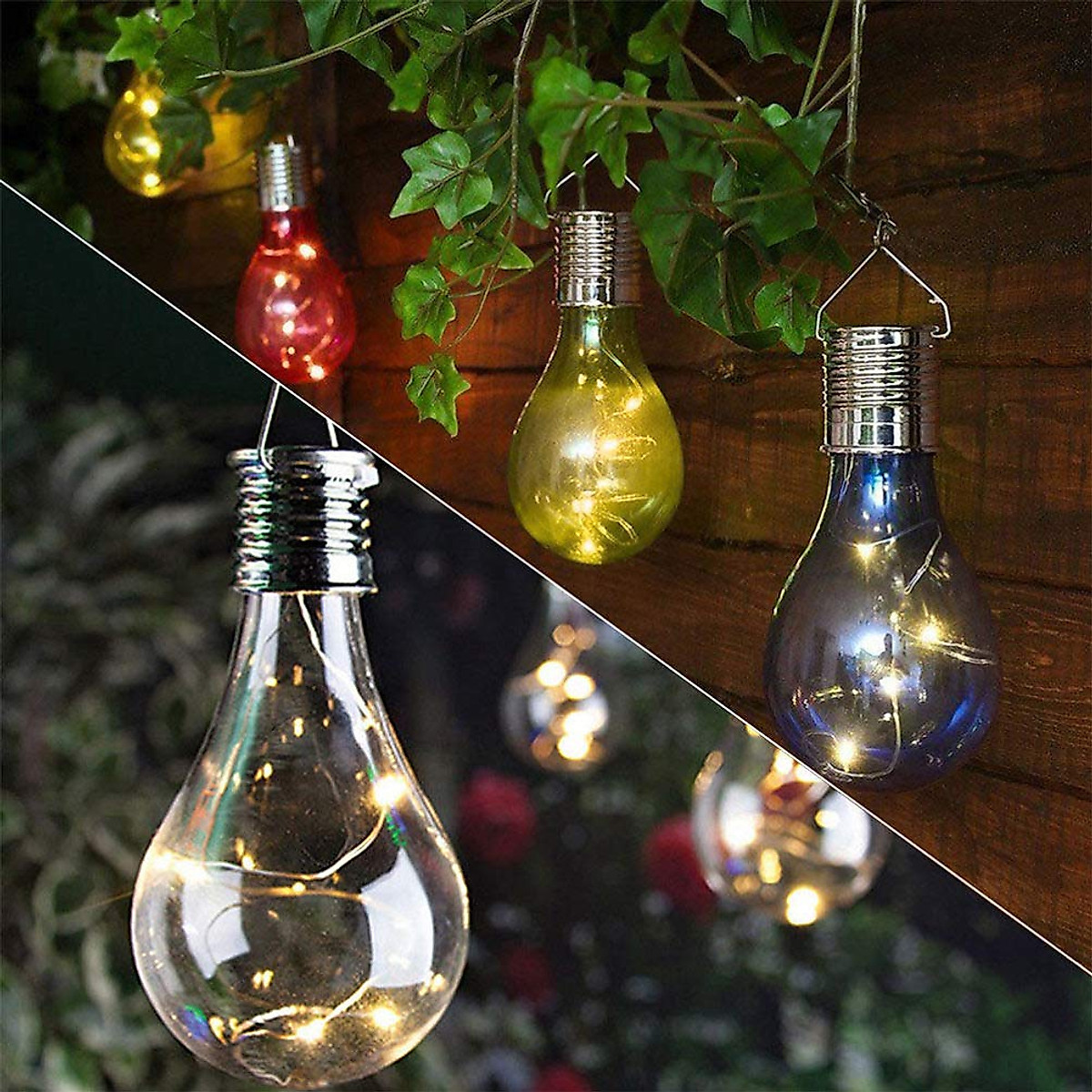 Abaodam 5pcs Solar Light Bulbs LED Outdoor Light Bulb Waterproof Hanging Lights Globe Garden Light for Garden Yard Camping (Warm White Light)