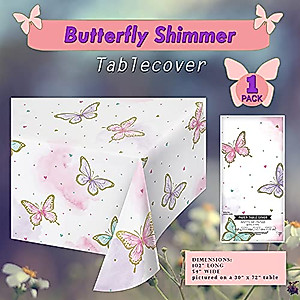 Creative Converting Butterfly Shimmer Dinnerware | Table Cover, Dinner Plates, Butterfly Shape Plates, Napkins, Cups | Girl Birthday Parties, Princess Fairy Garden, Showers & Teas
