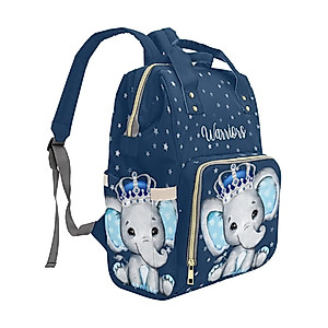 Eiis Unidesign Elephant Prince Night Star Personalized Diaper Bag Backpack with Name,Custom Tote Bag Travel DayPack for Nappy Mommy Baby Boy Girl