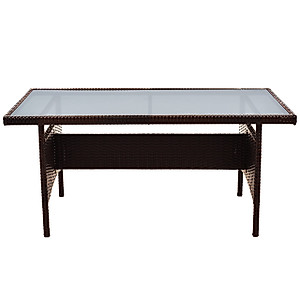 SIYAHOME Conversation 6-Piece Outdoor Patio PE Rattan Sofa, Dining Set with Removable Tempered Glass Tea Table for Backyard, Poolside, Deck, Wicker Cushion, Brown + Blue