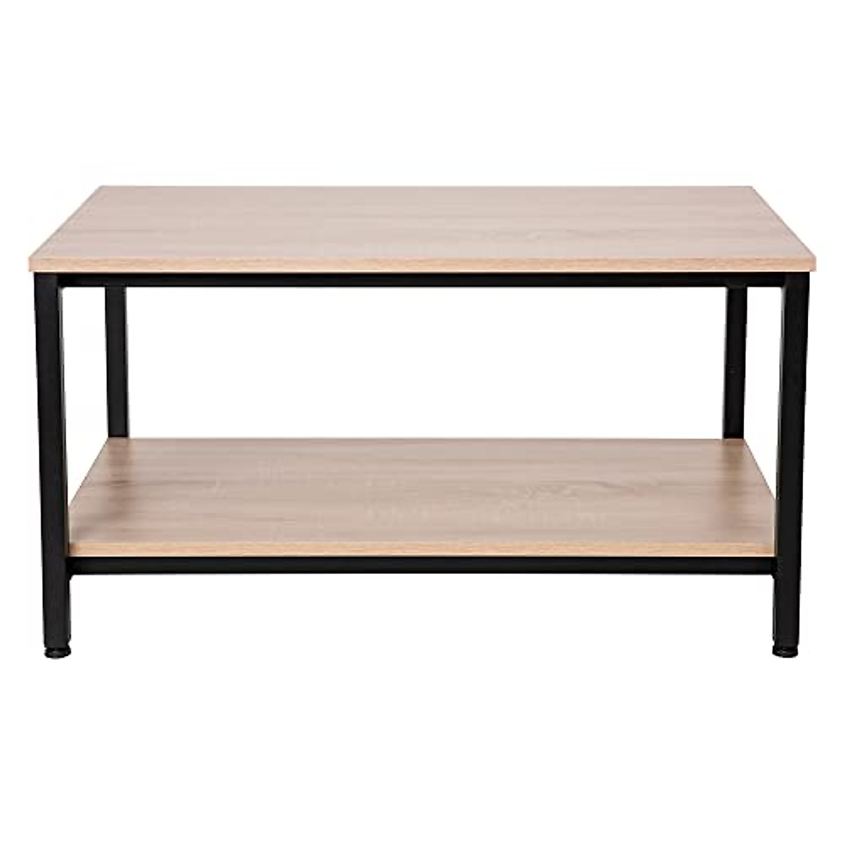 Flash Furniture Finley 2-Tier Rectangular Coffee Table - Modern Engineered Driftwood Finish Top - Black Steel Tube Frame - Lower Shelf