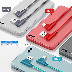 Jeercor Lightning Cable 10FT MFi Certified iPhone Charger 90 Degree Nylon Braided Fast Charging Long for iPhone 12/12pro/11/11pro/XS/MAX/XR/X/8P/8/7P/7/6（3-Pack）