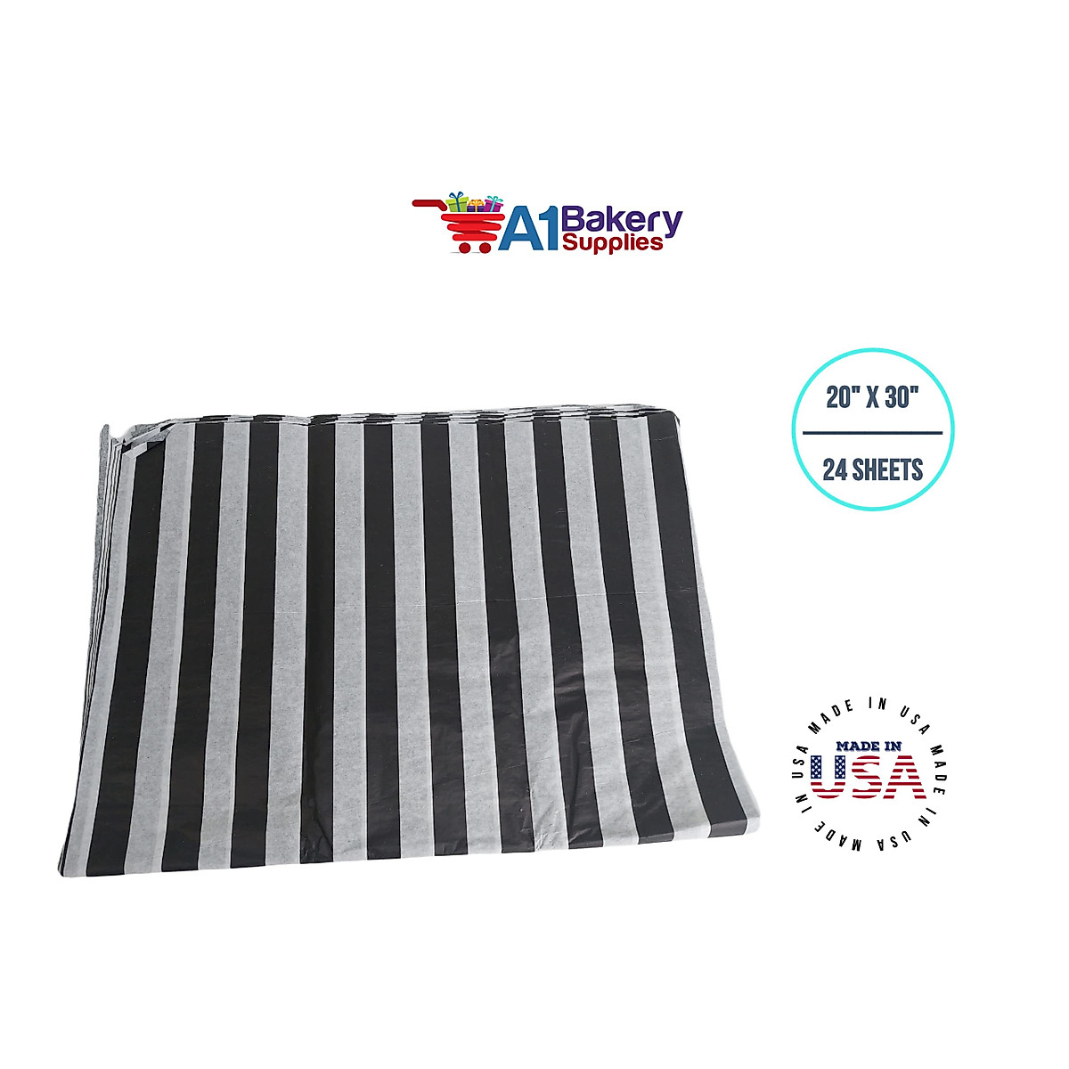 Black & White Stripes Tissue Paper 20 X 30-24 Sheet Premium High Quality Tissue Paper Made in USA by A1 bakery supplies