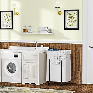 Wheels Laundry Hamper, Laundry Basket Organizer, 90 Litre Small Dirty Clothes Basket with Removable Lined Bag for Bathroom and Bedroom Storage (White)