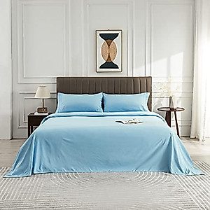 WOD FAMY Microfiber Full Size Bed Sheet Set Extra Soft Deep Pockets Luxury Hotel Light Blue Bed Sheets Breathable & Cooling Wrinkle Free 4 Piece Set Fulls Sheets