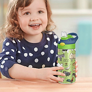 Kigai Farm Animals Kids Water Bottle, BPA-Free Vacuum Insulated Stainless Steel Water Bottle with Straw Lid Double Walled Leakproof Flask for Girls Boys Toddlers, 12Oz
