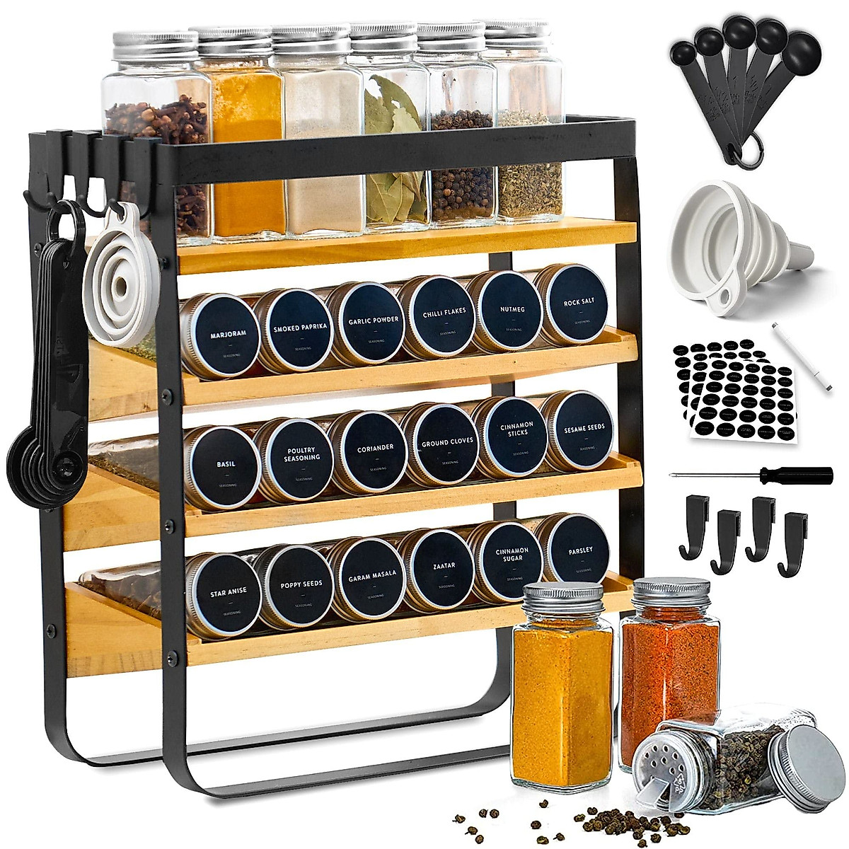 Spice Rack Organizer - Spice Organizer With 24 Jars & 3 Spice Racks - Spices Organizer, Seasoning Rack, Kitchen Spice Organizer, Spice Holder - Spice Jars And Rack, Spice Rack Organizer For Countertop