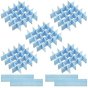 MANCHAP 56 PCS Adjustable Grid Drawer Organizer, DIY Drawer Divider, Plastic Drawer Separators for Kitchen Bedroom Office, Blue