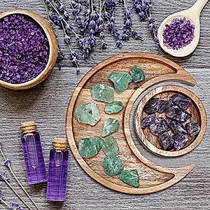 INFUNLY Crystal Holder Moon Tray Wooden Crystal Holder Round Crystal Organizer Tray Acacia Wood Trinket Dish for Rocks Jewelry Healing Crystals Storage