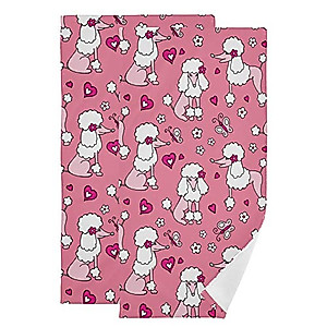 susiyo Pink Poodle Cute Dog Hand Towels Set of 2 Luxury Print Decorative Bathroom Towels Super Soft Highly Absorbent Multipurpose Towels for Yoga Gym Spa Hotel Bathroom Kitchen 28x14 Inch