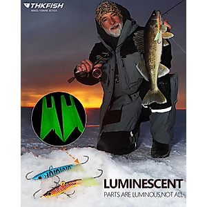 THKFISH Ice Fishing Jigs Panfish Ice Fishing Lures Kits Ice Fishing Gear Kit 14pcs Luminous Ice Fishing Color D