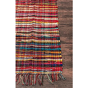 HOMEMONDE 4x6 Area Rug 100% Recycled Handmade Chindi Rag Carpet Colorful Boho Rugs for Living Room, Bedroom, Kitchen