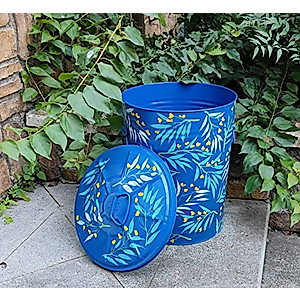 HOZUSO Hand Painted Metal Trash Can with Lid Recycling Canister Storage Organization Decorative Garbage Can Waste Bin for Kitchen Living Room Home Patio Yard Home Decor 10 Gallons