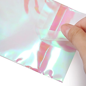 4 Size 240 Pieces Resealable Reliable Bags Iridescent Holographic Cellophane Treat Bag, Self-Sealing Bag for Candy Aluminum Foil Bags for Baby Shower Weddings Girl Themed Birthday Party