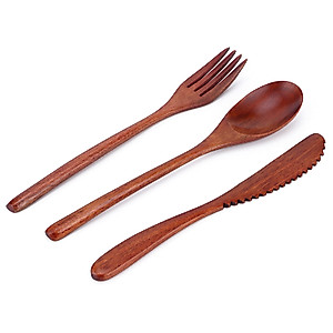 Portable Wooden Cutlery Set Spoon Fork Knife Wood Flatware Dinnerware Tableware With Bag Portable Wooden Cutlery Set