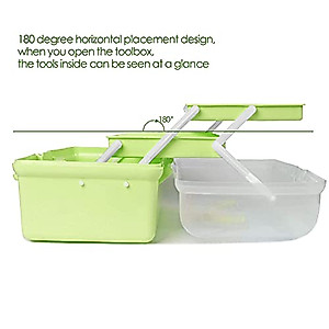 Shopwithgreen 13.2'' Three-Layer Storage Box with Tray, Plastic Portable Folding Tool Box, Multipurpose Organizer and Storage Case for Art Craft and Cosmetic, Students Drawing Tool Box (Green)