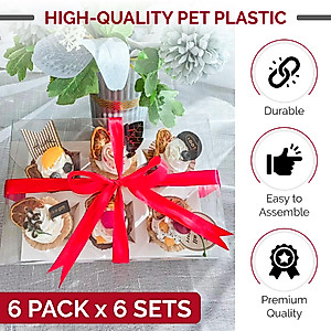 C.W.B Sweets (6 pack x 6 sets) Cupcake Box, Holds 36 total Cupcakes, Transparent White Cupcake Boxes, Clear Disposable Cupcake Container, 6 Cupcake Holder, 6 pack with Ribbon.