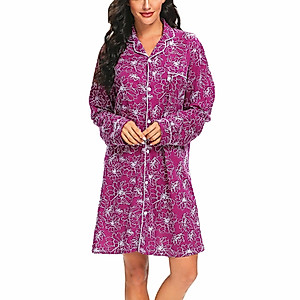 Tugege Nightgowns for Women Sleepwear V-Neck Button Down Night Shirt Long Sleeve Printed Pajamas Sleepshirts