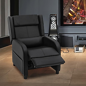 MoNiBloom Gaming Recliner Chair for Adults and Teens, Home Movie Theater Chair Single Sofa Cozy Reading Chair, PU Leather Adjustable Nursery Recliner with Foot Rest for Living Room, and Bedroom, Black