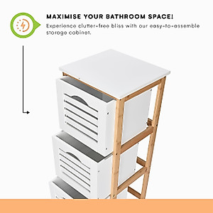 Prosumers Choice Wooden Bathroom Cabinet Storage 4 drawers for Toiletries & Accessories - Bathroom Floor Cabinet, Side Storage Organizer, Free-Standing Cabinet for Bathroom/Hallway/Living Room, White