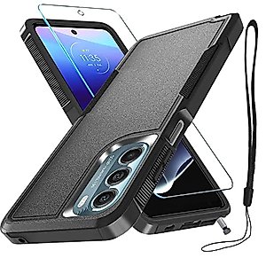 Motorola Moto G Stylus 5G 2022 Case with Tempered Glass Screen Protector,Heavy Duty Rugged Shockproof Full Body Protective Phone Cover,Black Matte