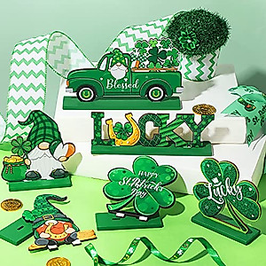 6 Pieces St. Patrick's Day Table Sign Decoration Happy Irish Lucky Table Centerpiece Signs Shamrock Gnome Wood Sign Leprechaun Table Decorations Signs for St Patrick's Day Home Party Decor