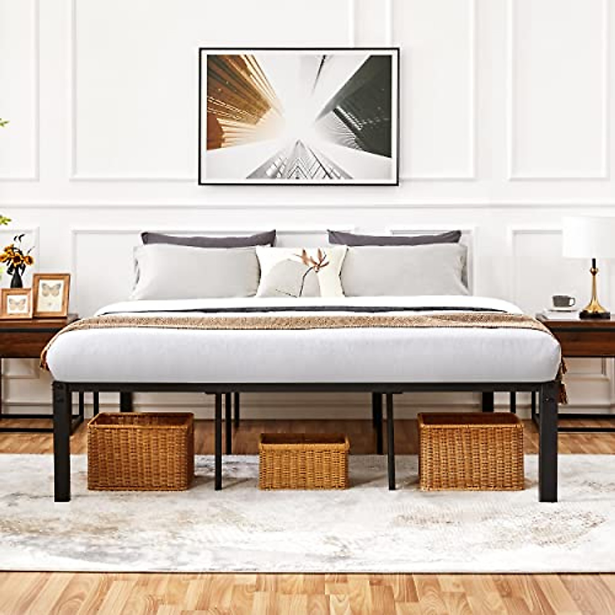 Yaheetech California King Metal Platform Bed Non-Slip Mattress Foundation with Steel Slat Support/Underbed Storage Space No Box Spring Needed Easy Assembly Black