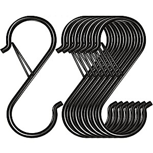 8 Pack S Hooks for Hanging, 3.5 inch Heavy Duty S Hooks with Safety Buckle S Shaped Hooks Kitchen Pot Rack Hooks Closet Hooks for Hanging Plants, Clothes, Kitchen Utensil, Pots and Pans, Bags (Black)