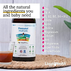LIQUIDHEALTH 32 Oz Prenatal Vitamin, Postnatal Vitamin & Liquid Women’s Prenatal Multivitamin, Vegan Folate Supplement for Women with Iron, Choline, Calcium, Gluten-Free, Sugar-Free, Dairy-Free