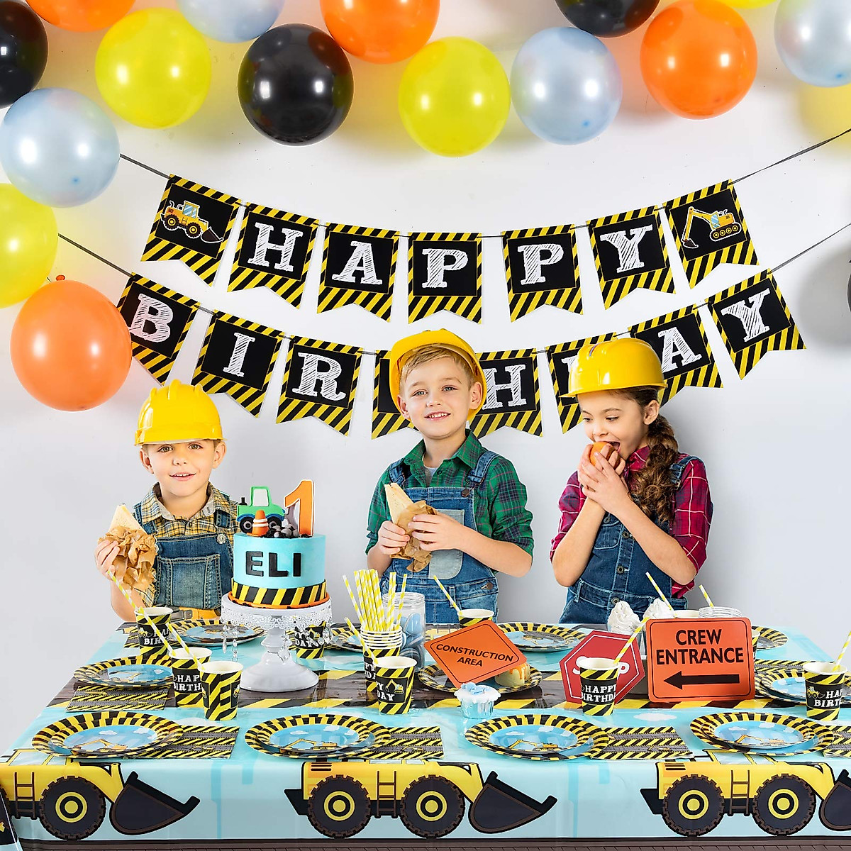 WERNNSAI Dump Truck Table Covers - 2 PCS 108''x 54'' Construction Table Cloth Disposable Plastic Tablecloth Truck Party Supplies for Kids Boys Birthday Construction Party Decorations
