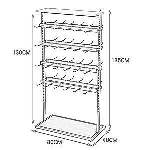 Retail Shelves Clothing Store Display Fixture, Mall Exhibition Accessory Organizer Rack with Hooks, Garment Hanger Floorstanding Jewelry Holder Keyring Shelf Sock Storage Stand, Hangbag Purse Rack