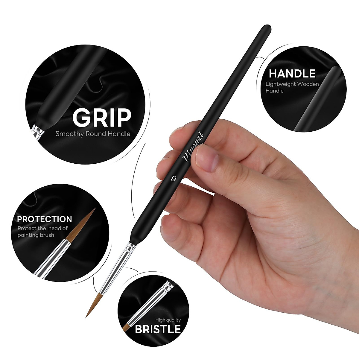 10Pcs Miniature Paint Brushes, Detail Fine Tip Paint Brushes Set with Ergonomic Handle - Suitable for Acrylic Painting, Oil, Watercoloring, Face, Nail, Scale Model Painting, Line Drawing