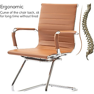 Guyou Office Reception Guest Chairs Set of 6 Mid Back PU Leather Metal Leg Sled Base Conference Reception Room Chairs with Arms (Sandy Brown, 6 PCS)