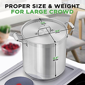 NutriChef Stainless Steel Cookware Stock Pot - 24 Quart, Heavy Duty Induction Soup Pot With Lid, Induction, Ceramic, Glass and Halogen Cooktops Compatible - NCSPT24Q