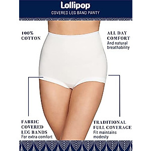 Vanity Fair Women's Lollipop Plus Size Brief Panties 15861, Covered Leg Opening-White (3 Pack), 7