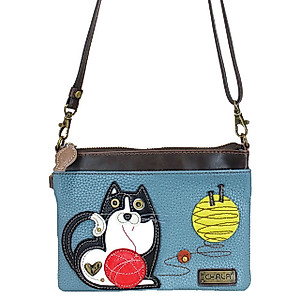 Chala Fat Cat Mini Crossbody Handbag - Convertible Strap, Cat Lovers Gifts (Blue)
