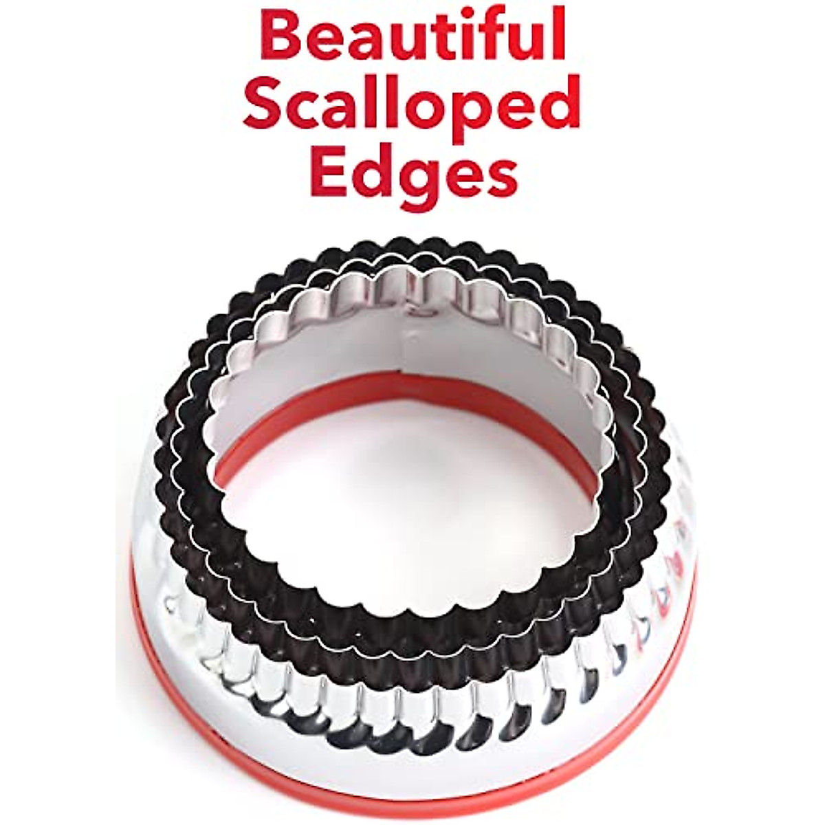 3Pcs Fluted Round Cookie Cutters 2" 2.6" 3", Heavy Duty Food-Grade Stainless Steel, Biscuit Cutter, Mini Cookie Cutters, Cookie Cutters for Baking, Unique Design with Protective Red Top PVC