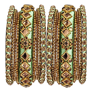 Accessorisingg Indian Ethnic Silk Thread with Faux Kundan Bangle Set for Women and Girls in 7 Sizes